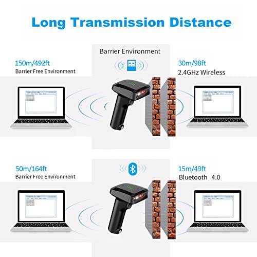 Alacrity 2D QR Wireless Barcode Scanner with Charging Base and Battery Level Indicator Bluetooth & 2.4GHz Wireless & USB Wired 3 in 1 Connection Handsfree Auto-Sense Barcode Reader Scanner