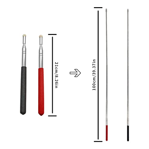 2 PcsTelescopic Teachers Pointer Stick, Extendable Teaching Pointer, Whiteboard Pointer with Felt Head for Teachers, Guides, Coach, Extends to 39''（Red and Black）