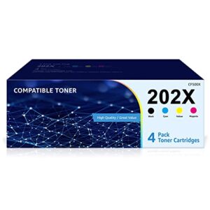 hotoink 202x toner cartridge 4 pack compatible replacement for hp 202x 202a cf500x cf500a color pro mfp m281fdw m281cdw m254dw m281fdn 281fdw m254 m281 toner printer (black cyan yellow magenta)