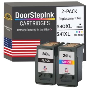 doorstepink remanufactured in the usa ink cartridge replacement for printer canon pg-240xl 240xl cl-241xl 241xl black color combo pack pixma mg3122 mg3522 mx472 mg2120 mg2220 mx432 mx439 mx452 mx459