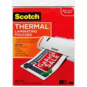 Scotch Thermal Laminating Pouches, 3 Mil thick, Durable, Clean Finish, Professional, Quality, 8.9 x 11.4-Inches, 20-Pack, Clear (TP3854-20)