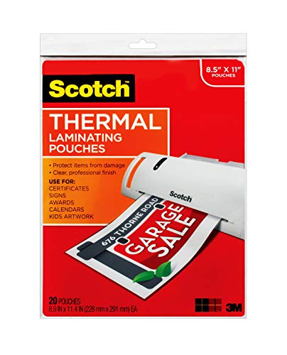 Scotch Thermal Laminating Pouches, 3 Mil thick, Durable, Clean Finish, Professional, Quality, 8.9 x 11.4-Inches, 20-Pack, Clear (TP3854-20)