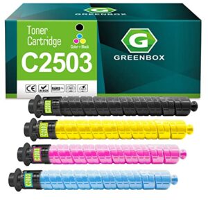 greenbox remanufactured mp c2003 toner cartridge replacement 15,000 pages high yield for ricoh aficio mp c2003 mp c2503 mp c2004 mp c2504 mp c2003 mp c2503 printer (1 black 1 cyan 1 magenta 1 yellow)