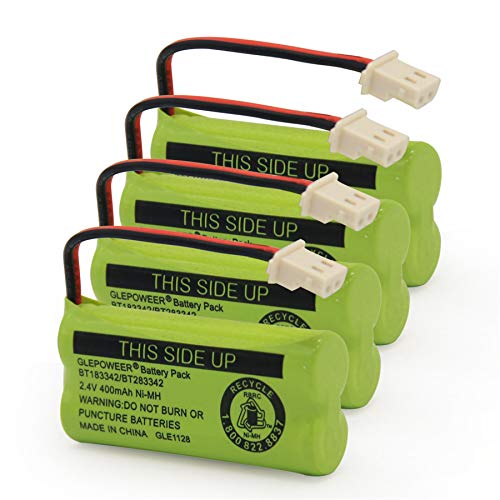 BT183342/BT283342 2.4V 400mAh Ni-MH Battery Pack Compatible with Cordless Phone Batteries BT166342/BT266342 BT162342/BT262342 (4 Pack BT183342)