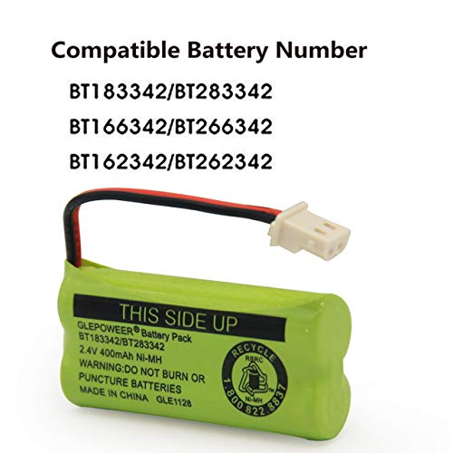 BT183342/BT283342 2.4V 400mAh Ni-MH Battery Pack Compatible with Cordless Phone Batteries BT166342/BT266342 BT162342/BT262342 (4 Pack BT183342)