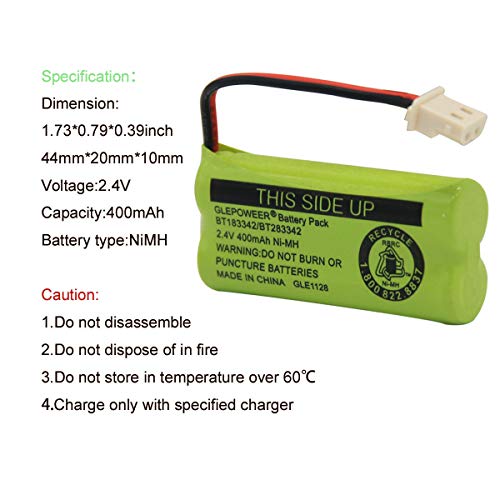 BT183342/BT283342 2.4V 400mAh Ni-MH Battery Pack Compatible with Cordless Phone Batteries BT166342/BT266342 BT162342/BT262342 (4 Pack BT183342)