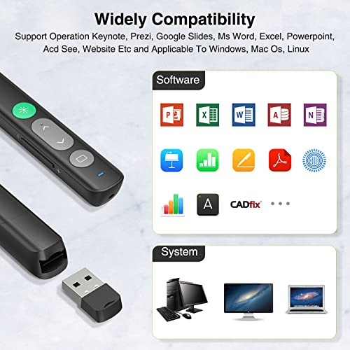 Presentation Clicker Wireless Presenter Remote Powerpoint Clicker with Green Light Pointer Cat Toy, Slide Advancer PPT Clicker for PowerPoint Presentations Remote USB Control for Mac, Laptop,Computer