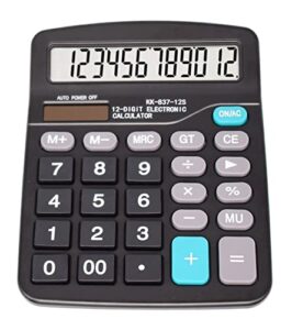 lijust calculators, kk-837-12s standard function desktop calculator, 12 digit large lcd display, battery and solar powered basic calculators for office, primary school, market or home use, black