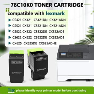 78C10K0 Toner Cartridge Compatible with lexmark CS421 CX421 CS421DN CS521 CX521 CS521DN CS522 CX522 CS522DE CS622 CX622 CS622DE CX622ADE CX625 CX625DE CX625ADHE Printer, 2000 Page Yield - Black