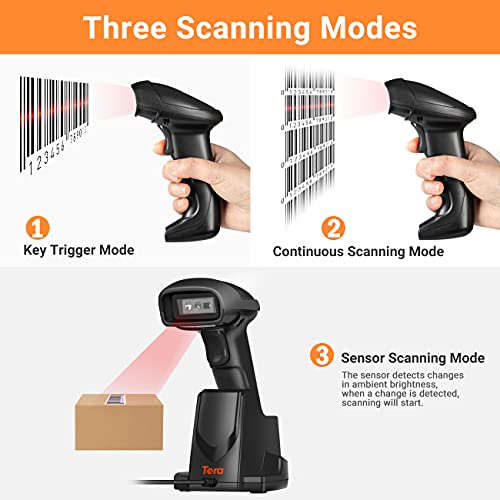 Tera Wireless Barcode Scanner 1D 2D QR with USB Charging Base Handheld Bar Code Reader Scanner Automatic Sensing Fast Precise Scanner HW0005