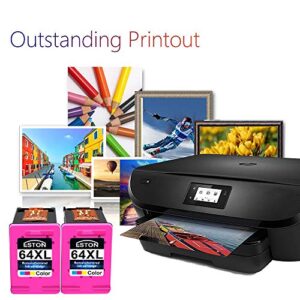 QINK Remanufactured Ink Cartridges Replacements for HP 64XL Color High Yield for HP Envy Photo 6252 6255 6258 7155 7158 7164 7855 7858 7864 HP Envy 5542 (2Color)