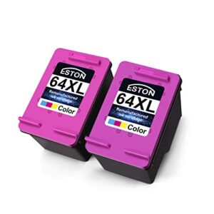 QINK Remanufactured Ink Cartridges Replacements for HP 64XL Color High Yield for HP Envy Photo 6252 6255 6258 7155 7158 7164 7855 7858 7864 HP Envy 5542 (2Color)