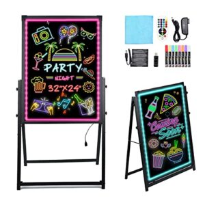 hosim standing a-frame led message writing board, 32” x 24″ illuminated erasable neon effect restaurant menu sign, flashing mode diy message chalkboard for kitchen wedding promotions