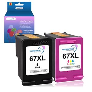 queenprint for hp 67xl ink cartridges replacement for hp 67 67xl 67 xl combo pack for envy pro 6055 6455e 6055e 6400 6452 6052 6455 deskjet 4100 2700 2742e 2755e 2752 4152 4155e (black tri-color)