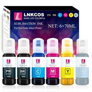 6×70ml sublimation ink for epson ecotank et-8550 et-8500 printers (6 color, bk pb c m y k grey)