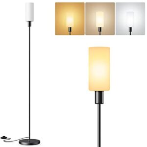 xmeye floor lamp for living room, 3 colors temperature modern light with foot control, slim minimalist standing lamp with jade white matte glass shade ( 9w led bulb included), black