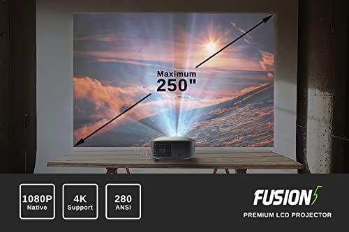 FUSION5 Native 1080p Projector with WiFi and Bluetooth - Support 4K 250" Display Projector - 7000 Lumens Portable Movie Projector with Speakers - USB, HDMI, Android, iOS, TV Stick Compatible