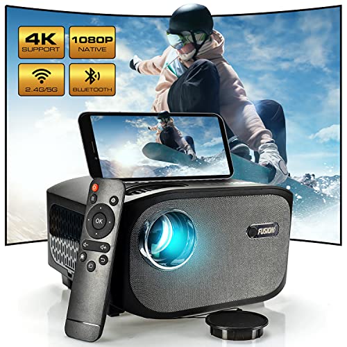 FUSION5 Native 1080p Projector with WiFi and Bluetooth - Support 4K 250" Display Projector - 7000 Lumens Portable Movie Projector with Speakers - USB, HDMI, Android, iOS, TV Stick Compatible