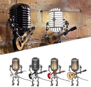 goniome vintage microphone robot desk lamp,metal microphone robot lamp with mini guitar 450g,robot touch dimmer lamp,vintage light home decor nightstand desk lamp for bedroom,bar,restaurant (red)