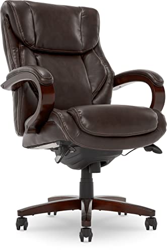 La-Z-Boy Bellamy Bonded Leather Executive Office Chair with Memory Foam Cushions, Brown