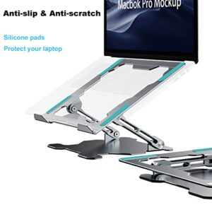 Laptop Stand, Togous Ergonomic Adjustable Computer Stand for Laptop, Portable Aluminum Laptop Riser for Desk Compatible with MacBook Air, Pro, Dell XPS, Lenovo, Samsung, All Laptops 10-17"(Silver)