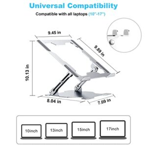 Laptop Stand, Togous Ergonomic Adjustable Computer Stand for Laptop, Portable Aluminum Laptop Riser for Desk Compatible with MacBook Air, Pro, Dell XPS, Lenovo, Samsung, All Laptops 10-17"(Silver)