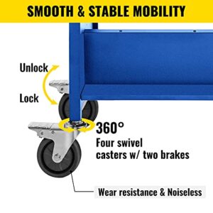 BestEquip Book Cart, 200LBS Library Cart, 49.2''x35.4''x18.9'' Rolling Book Cart, Double Sided W-Shaped Sloped Shelves with Lockable Wheels for Home Shelves Office School Book Truck Blue