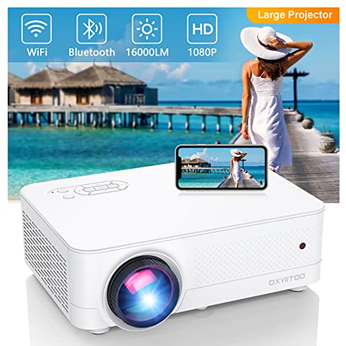 Full HD Native 1080P WiFi Bluetooth Projector, 16000LM 450" Display Support 4K Movie Projector, High Brightness for Home Theater and Business, Compatible with iOS/Android/TV Stick/PS4/HDMI/PPT