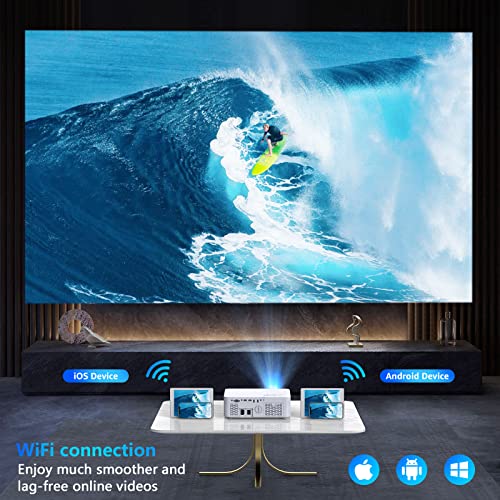 Full HD Native 1080P WiFi Bluetooth Projector, 16000LM 450" Display Support 4K Movie Projector, High Brightness for Home Theater and Business, Compatible with iOS/Android/TV Stick/PS4/HDMI/PPT