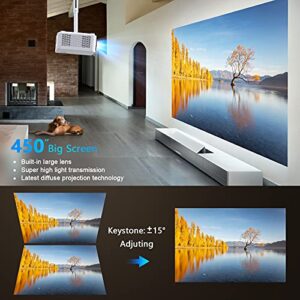 Full HD Native 1080P WiFi Bluetooth Projector, 16000LM 450" Display Support 4K Movie Projector, High Brightness for Home Theater and Business, Compatible with iOS/Android/TV Stick/PS4/HDMI/PPT