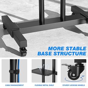 Rfiver Dual Monitors Mobile TV Cart with Tilt Mount for 37-80 Inch Flat Screen/Curved TVs, 2-Shelf Rolling TV Stand with Locking Wheels, Adjustable Floor TV Trolley for Trade Show, Extra Tall