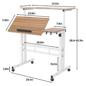 sogesfurniture Height Adjustable Sit Stand Workstation Mobile Standing Desk Home Office Desk with Standing and Seating,Oak