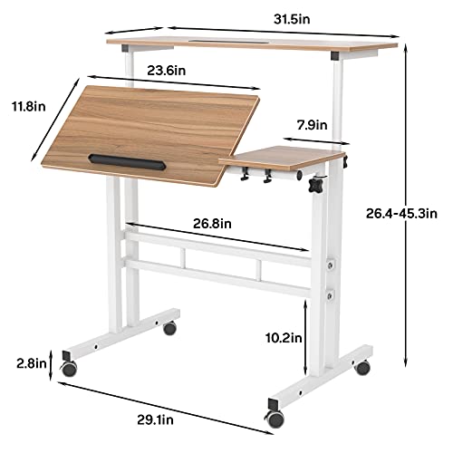 sogesfurniture Height Adjustable Sit Stand Workstation Mobile Standing Desk Home Office Desk with Standing and Seating,Oak