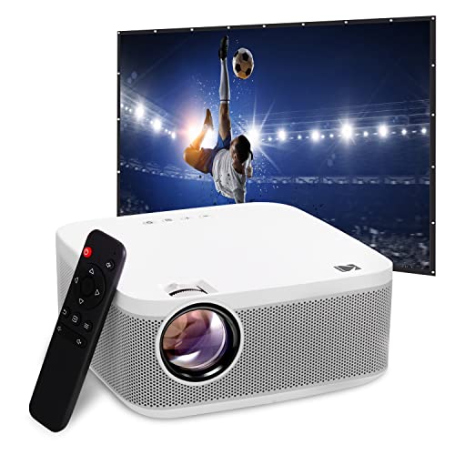 KODAK FLIK X10 Full HD Multimedia Projector Kit | 1080p Mini Compact Portable Home Theater System Bundle with 100” Projection Screen, Remote Control, Tripod Stand, HDMI Cable, Hooks & Carry Case