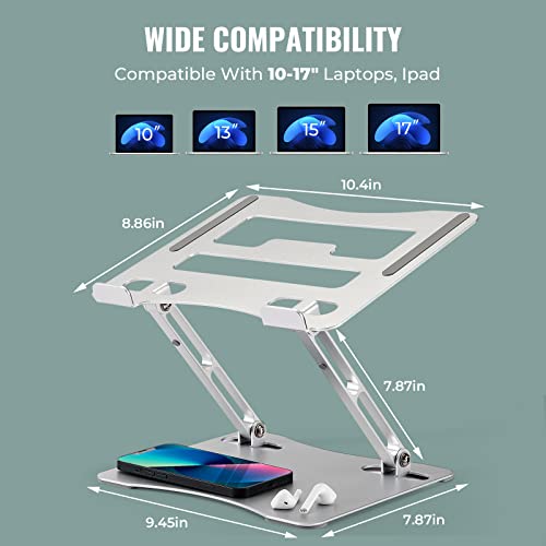 Laptop Stand，Foldable Height Lift Laptop Stand,Heat Dissipation,Ergonomic Design,Compatible with MacBook Air/Pro Dell HP XPS Lenovo Chromebook Ipad All Laptops 10-17'',Silver,F1-2