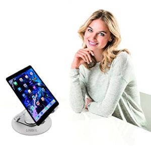 LIKEKIL Aluminum Phone Tablet Stand, Foldable,Adjustabl, 360° Rotating Base, Compatible with iPhone/iPad/Switch/Kindle/Tab（4-12.9"）(Silver)