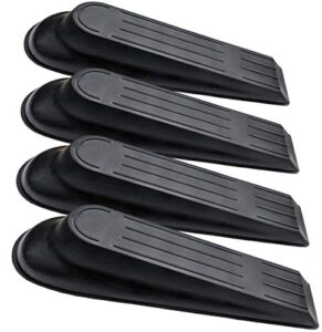 bundaloo door stopper set – pack of 4 portable black flexible jammer wedges – keeps doors open, no sliding or marking floors or carpets – blocker for hotel, home, office, residential, commercial use