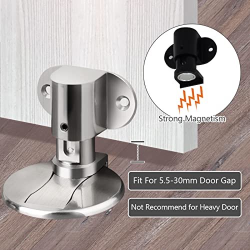 Magnetic Door Stoppers, Door Stopper Magnetic Door Stops Adjustable Invisible Floor Mount Door Stop Stainless Steel Magnetic Door Catch Holder Heavy Duty Metal Doorstop 2 Pack Silver