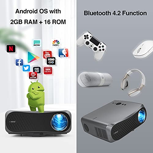 Full HD Wifi Bluetooth Projector 1080P Native Support 4K,10000 Lumen LED Smart Android Wireless Home Outdoor Business Projector 1920x1080 USB HDMI VGA AV Audio for Laptop PC TV DVD PS4 Smartphones Mac