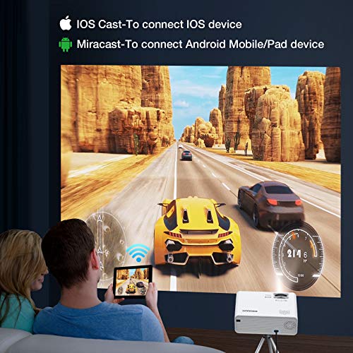 Projector, GooDee WiFi Mini Projector with Projector Screen, 7000L Synchronize Wireless Video Projector LED 1080p Full HD, Portable Home Movie Projector Support TV Stick/DVD/USB, iOS/Android Phone