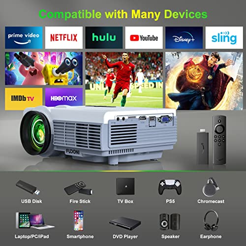 Projector with WiFi and Bluetooth, 2022 Upgraded 5G WiFi Projector Native 1080P HD 4K Supported, FUDONI Outdoor Projector with Screen, Portable Home Projector for HDMI, USB, Laptop, TV Stick, Phone