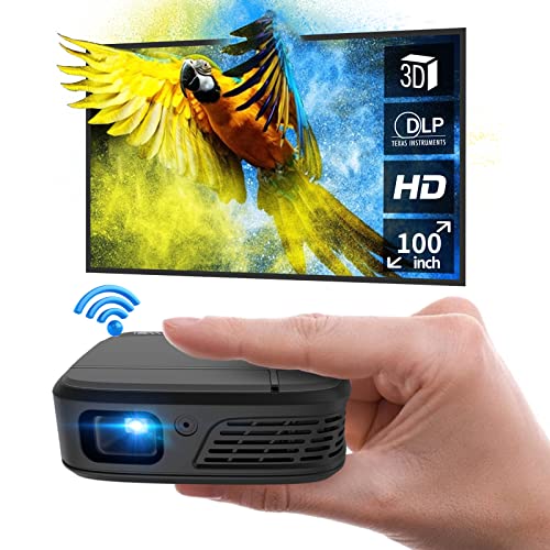 Pocket DLP Mini Projector 3D WiFi Full HD 1080P Supported Outdoor Movie Cinema Wireless Airplay Home Theater with Battery Powered for iPhone Android TV Stick DVD Player Laptop Tablet PS5 HDMI USB