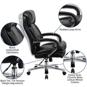 Flash Furniture Big & Tall Office Chair | Black Leather Swivel Executive Desk Chair with Wheels