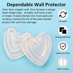 Door Stoppers Wall Protector, 6PCS Reusable Door Bumper with Self Strong Adhesive, Wall Shield & Silencer Cute Clear Heart-Shaped Design, Quiet Shock Absorbent, Wall Protectors from Door Knobs