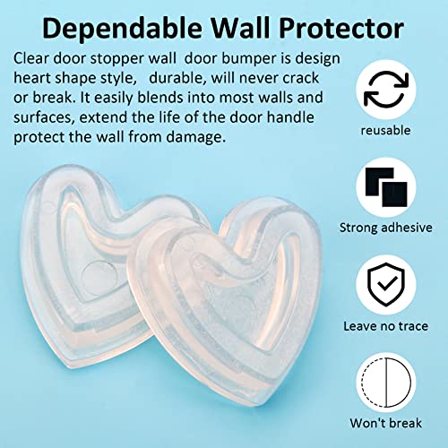 Door Stoppers Wall Protector, 6PCS Reusable Door Bumper with Self Strong Adhesive, Wall Shield & Silencer Cute Clear Heart-Shaped Design, Quiet Shock Absorbent, Wall Protectors from Door Knobs