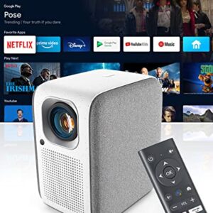 Pokitter CineMax Pro 1080P Projector with Netflix-Licensed, Android TV 10.0 with 7000+ Apps, 400ANSI Lumens, Google Assistant, 4D Keystone Correction, HDR 10, 2.4G+5G WiFi and Bluetooth, 200" Image