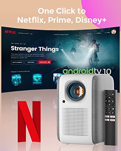 Pokitter CineMax Pro 1080P Projector with Netflix-Licensed, Android TV 10.0 with 7000+ Apps, 400ANSI Lumens, Google Assistant, 4D Keystone Correction, HDR 10, 2.4G+5G WiFi and Bluetooth, 200" Image