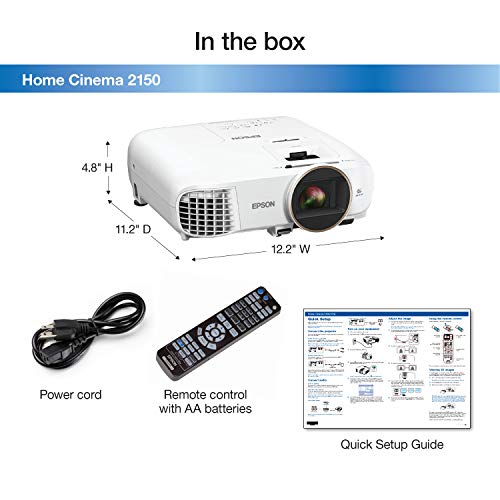 Epson Home Cinema 2150, Wireless, Full HD, 1080p, 2,500 lumens color brightness (color light output), 2,500 lumens white brightness (white light output), 2x HDMI (1 MHL), Miracast, 3LCD projector