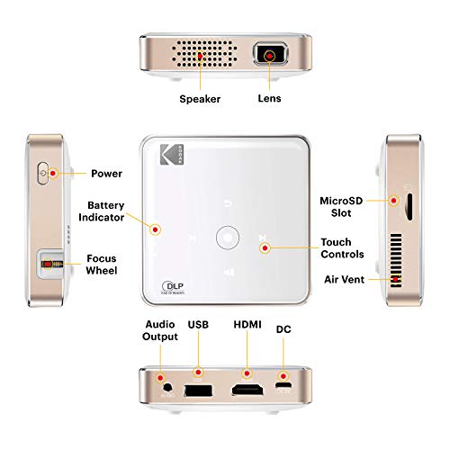 KODAK Ultra Mini Portable Projector | HD LED DLP Rechargeable Pico Projector - 100” Display - Includes Soft Case