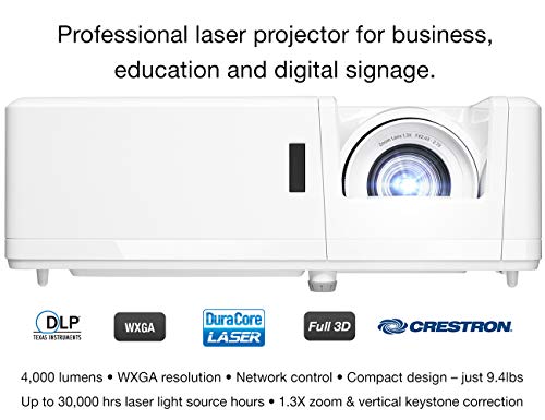 Optoma ZW400 WXGA Professional Laser Projector | Compact Design & Bright 4000 lumens | DuraCore Laser Technology, Up to 30,000 Hours | Network Control | 4K HDR Input | Quiet Operation